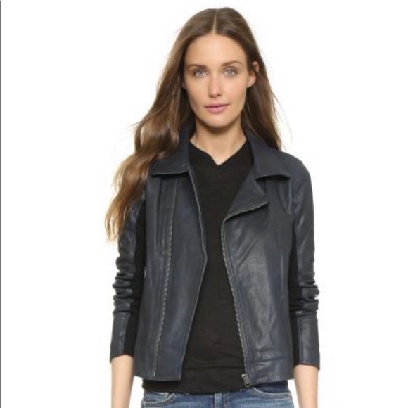 Jackets & Coats | June Leather Motto Jacket Dark Blue Size Xs | Poshmark